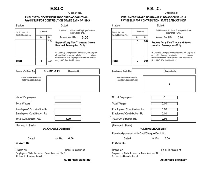 Esic Format | PDF | Cheque | Banks