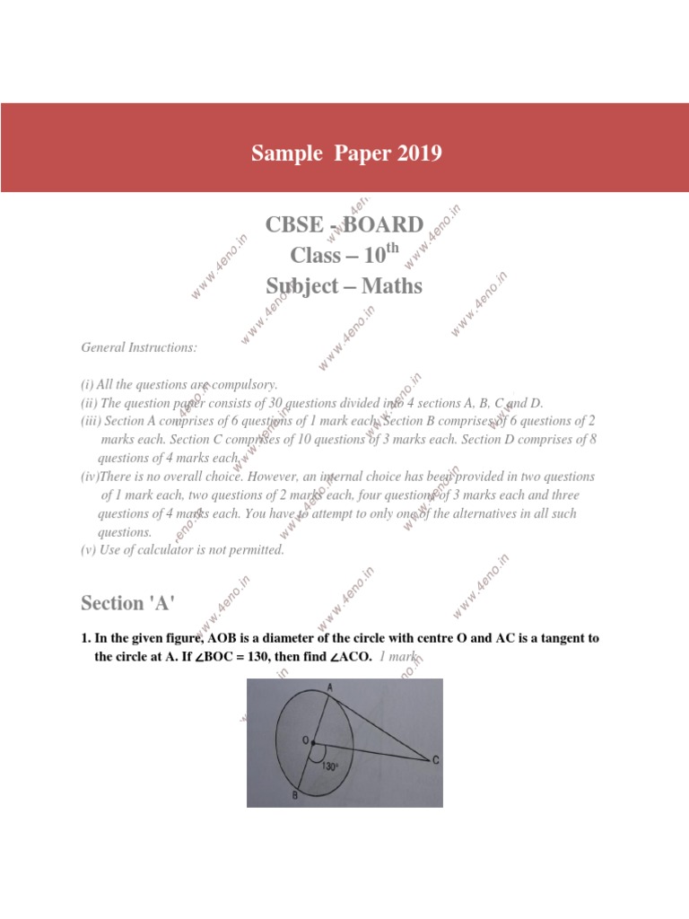 Maths Sample Paper 1 PDF | PDF | Area | Triangle