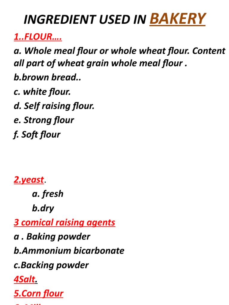 Essential Bakery Ingredients List | PDF