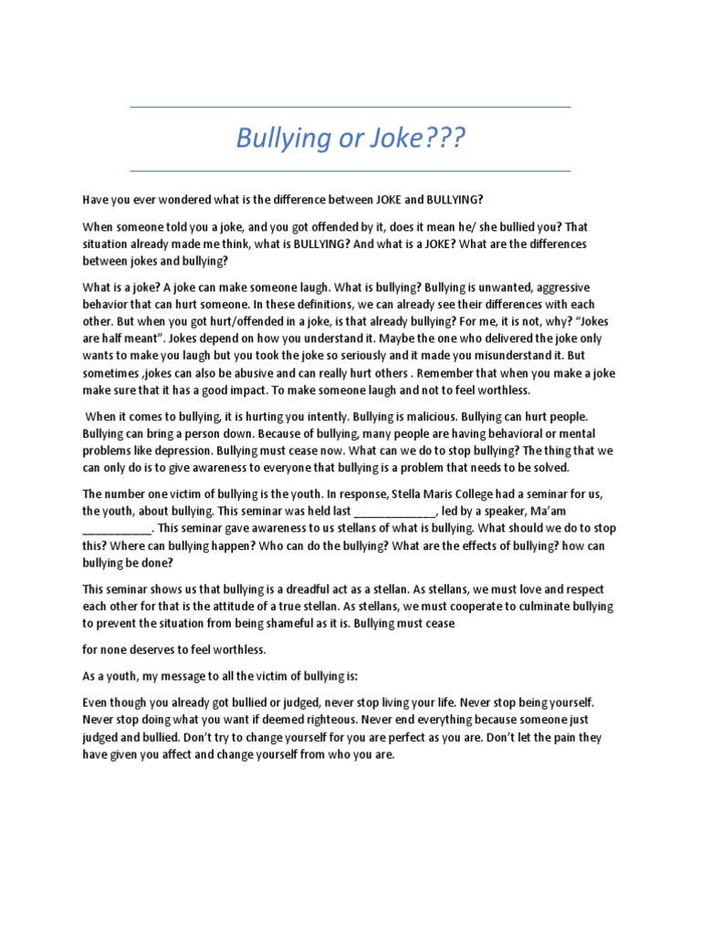 Bullying or A Joke | Download Free PDF | Bullying | Interpersonal ...