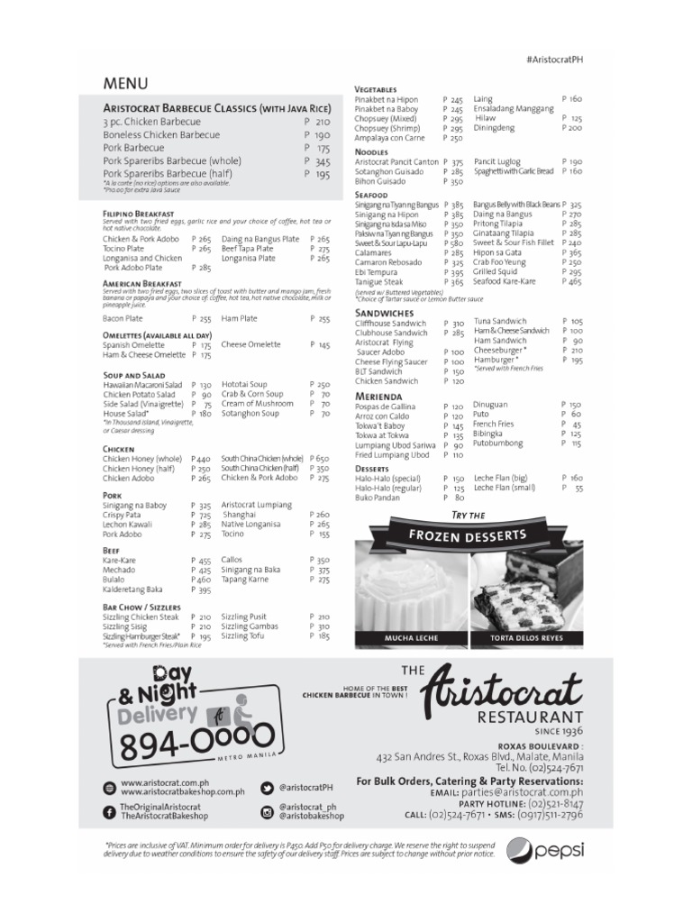Aristocrat Menu Flyer | PDF