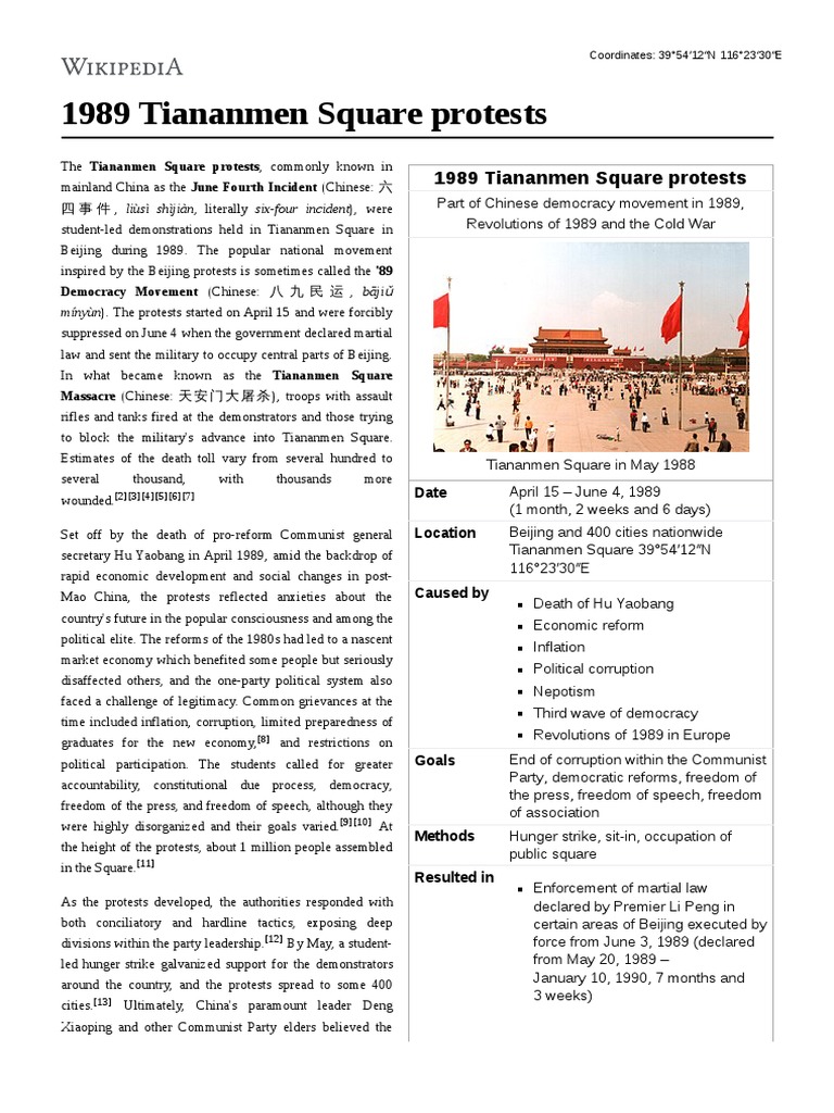 1989 Tiananmen Square Protests | PDF | Deng Xiaoping | Politics Of China