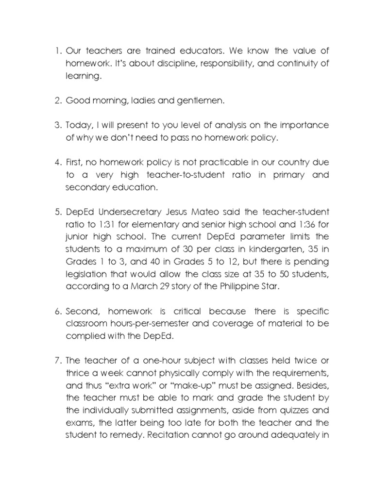No Homework Policy - Negative | PDF | Schools | Teachers