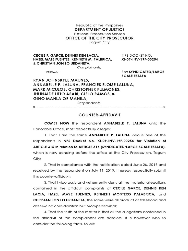 Counter-Affidavit in Estafa Case | PDF | Affidavit | Comparative Law