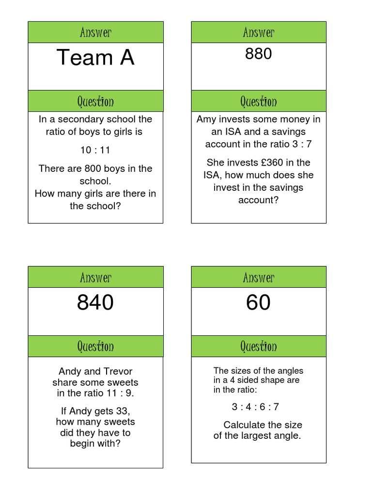 Ratio Exam Questions Treasure Hunt KS4 | PDF | Teaching Mathematics ...