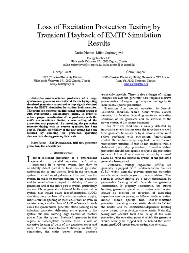 Testing Loss of Excitation Protection Through Playback of Simulated ...