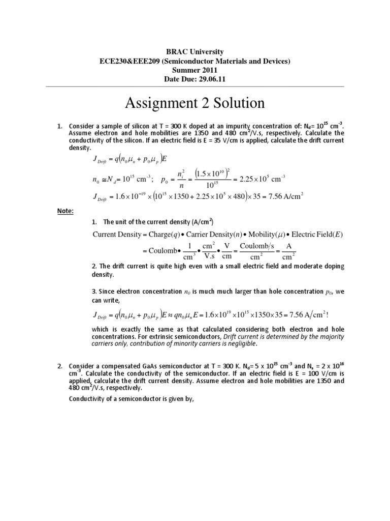 Semiconductor Devices Assignment Solutions | PDF | Doping (Semiconductor) | Electrical ...
