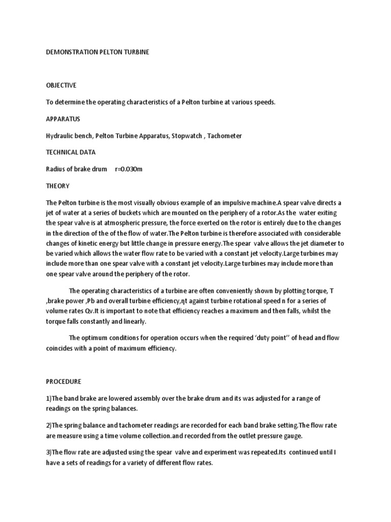 Demonstration Pelton Turbine | PDF | Turbine | Energy Conversion