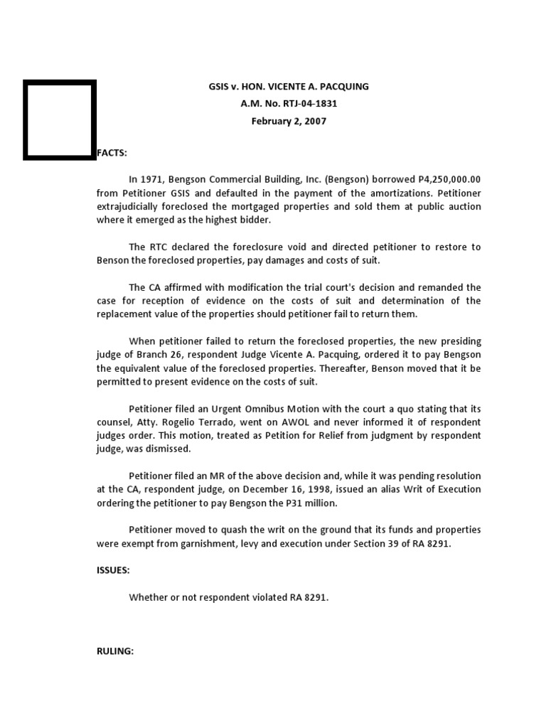GSIS Vs Paquing | PDF | Disbarment | Foreclosure