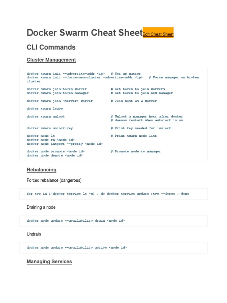 Docker Swarm Cheat Sheet | PDF