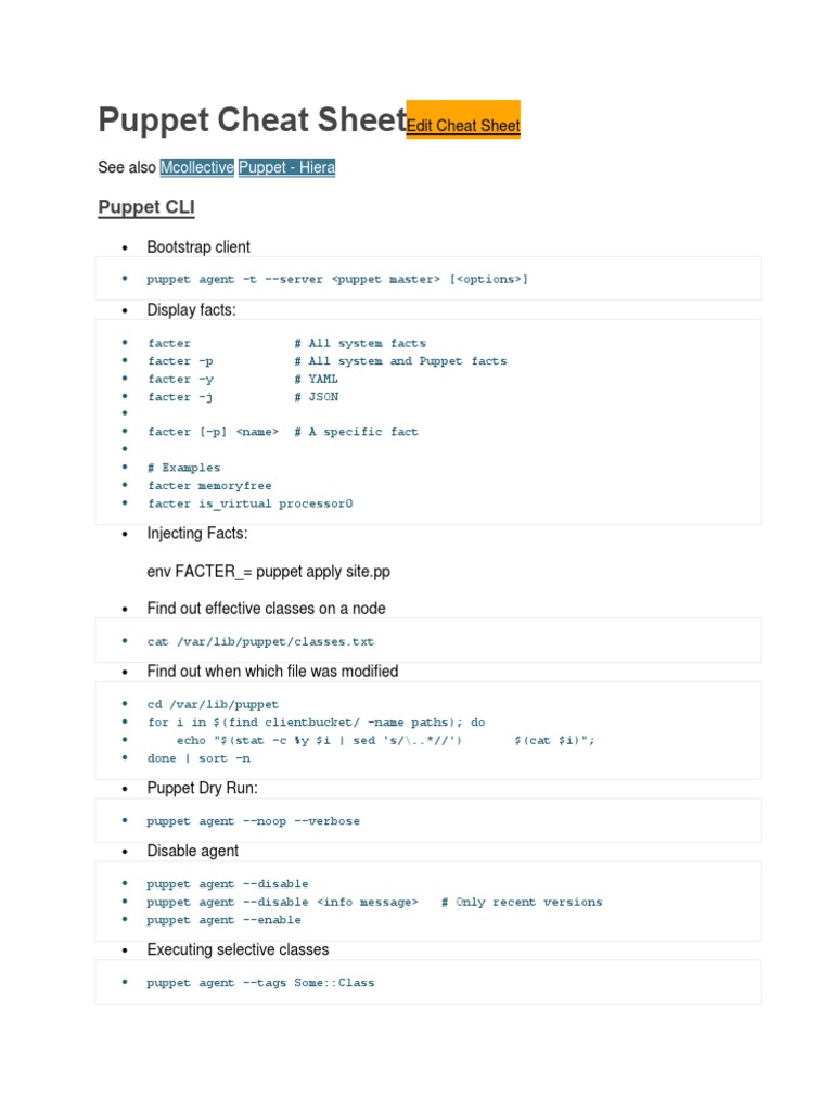 Puppet Cheat Sheet | PDF | Scope (Computer Science) | Debugging Puppet Cheat Sheet | PDF | Scope (Computer Science) | Debugging