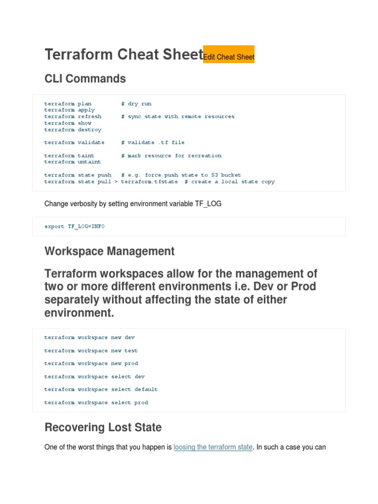 Terraform Cheat Sheetedit Cheat Sheet Docx