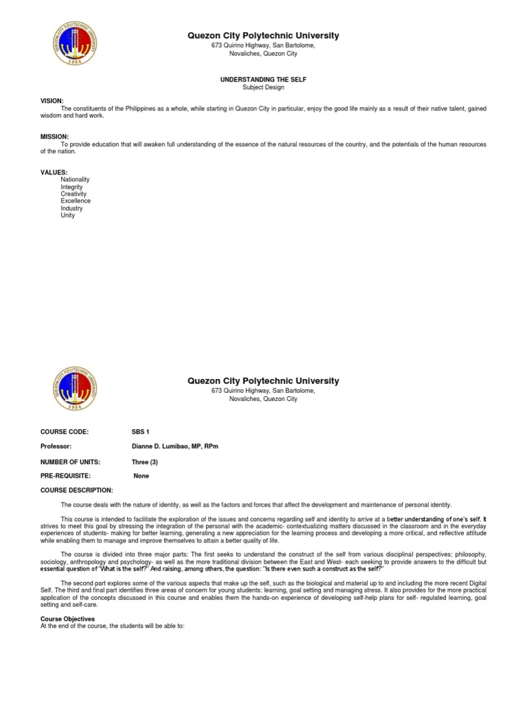 UTS - Syllabus (Revision 112218) | PDF | Self | Identity (Social Science)