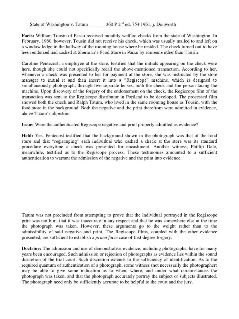 State of Washington v. Tatum 360 P 2nd Ed. 754 1961, J. Donworth | PDF ...