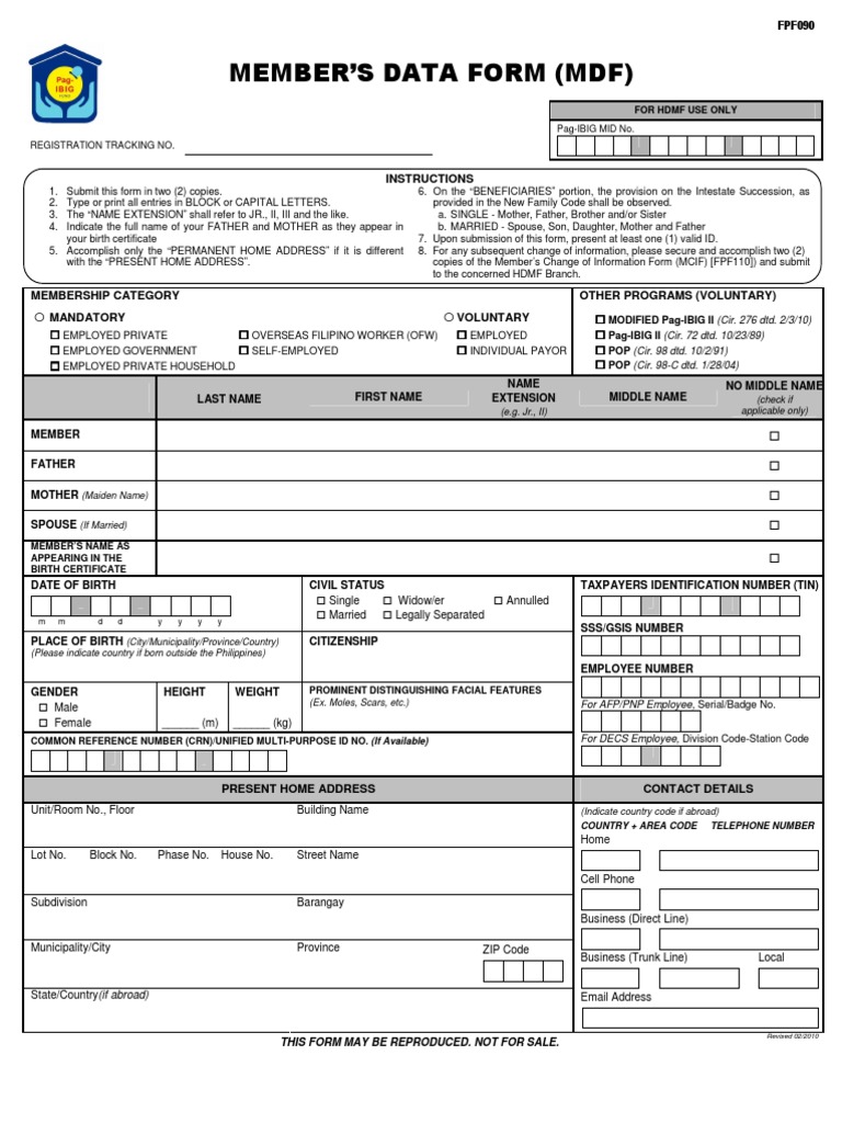 Pag-IBIG Member Data Form (MDF) | PDF | Government | Social Institutions