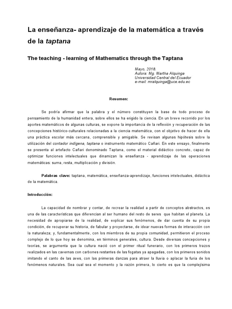 La Taptana Cañari, Por Martha Alquiga PDF | PDF | Aprendizaje ...