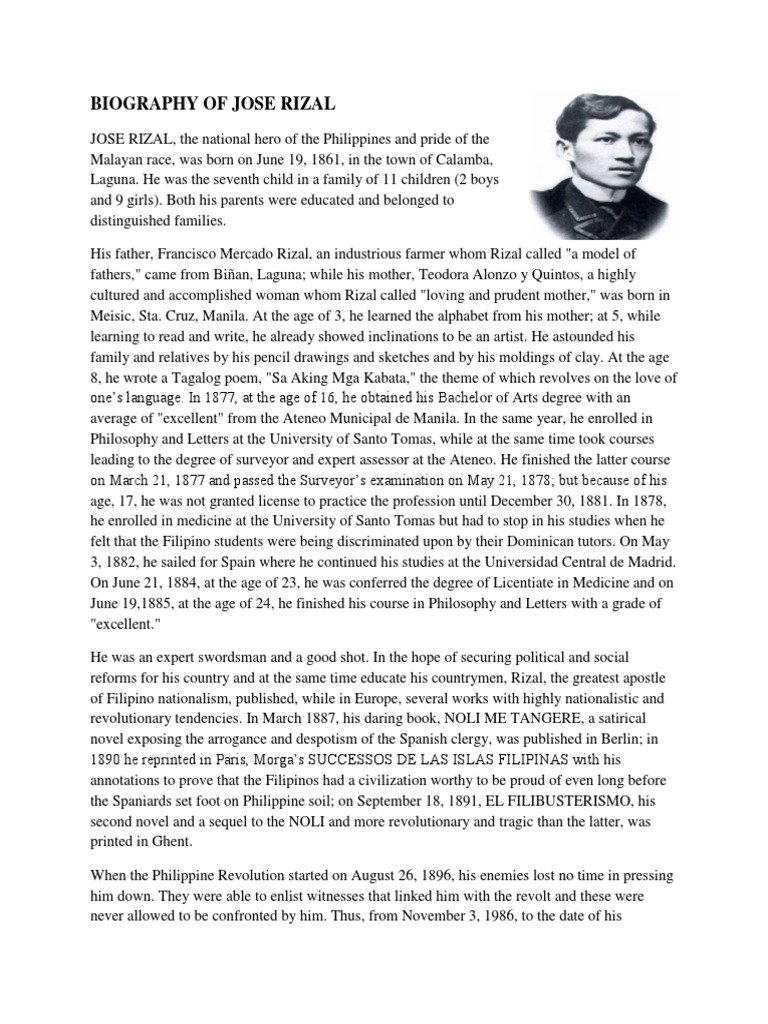 Biography of Jose Rizal | PDF | Philippines