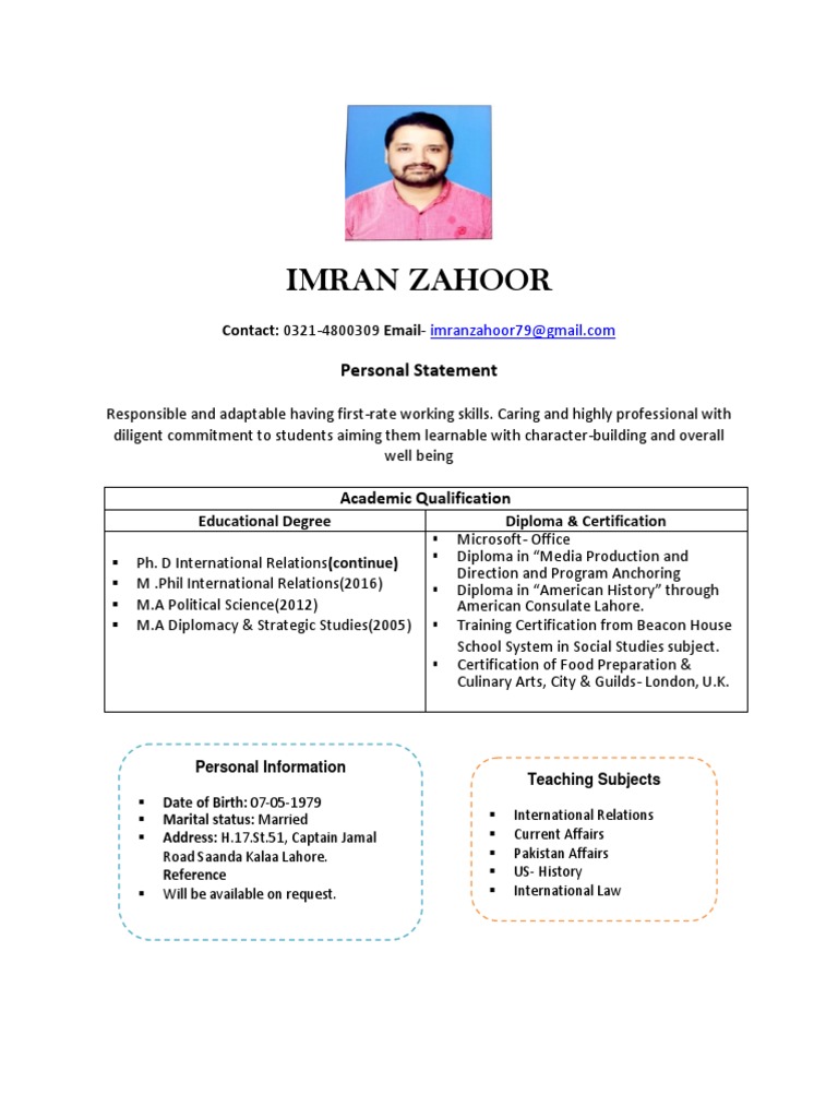 Imran CV | PDF | Vocational Education | Educational Stages