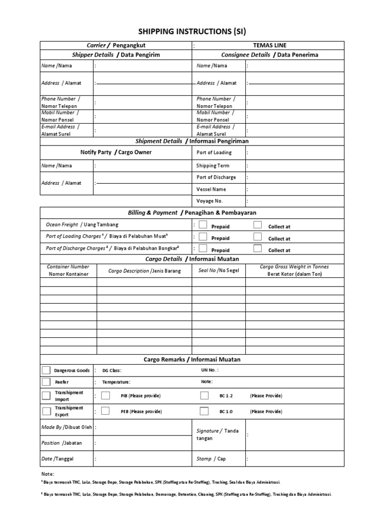 Shipping Instruction