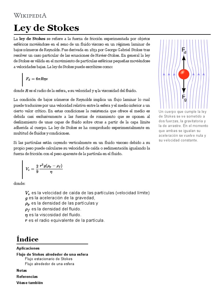Ley de Stokes - Wikipedia, La Enciclopedia Libre | PDF | Cantidad | Física