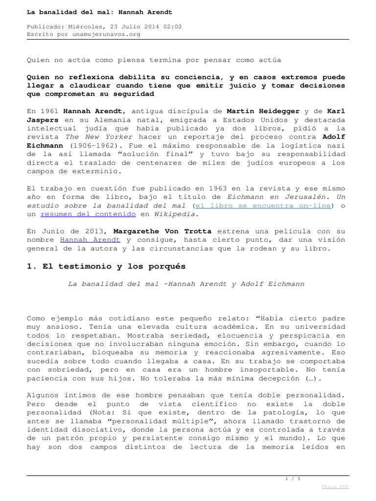 La Banalidad Del Mal-Hanna Arendt | PDF | Mal | Hannah Arendt