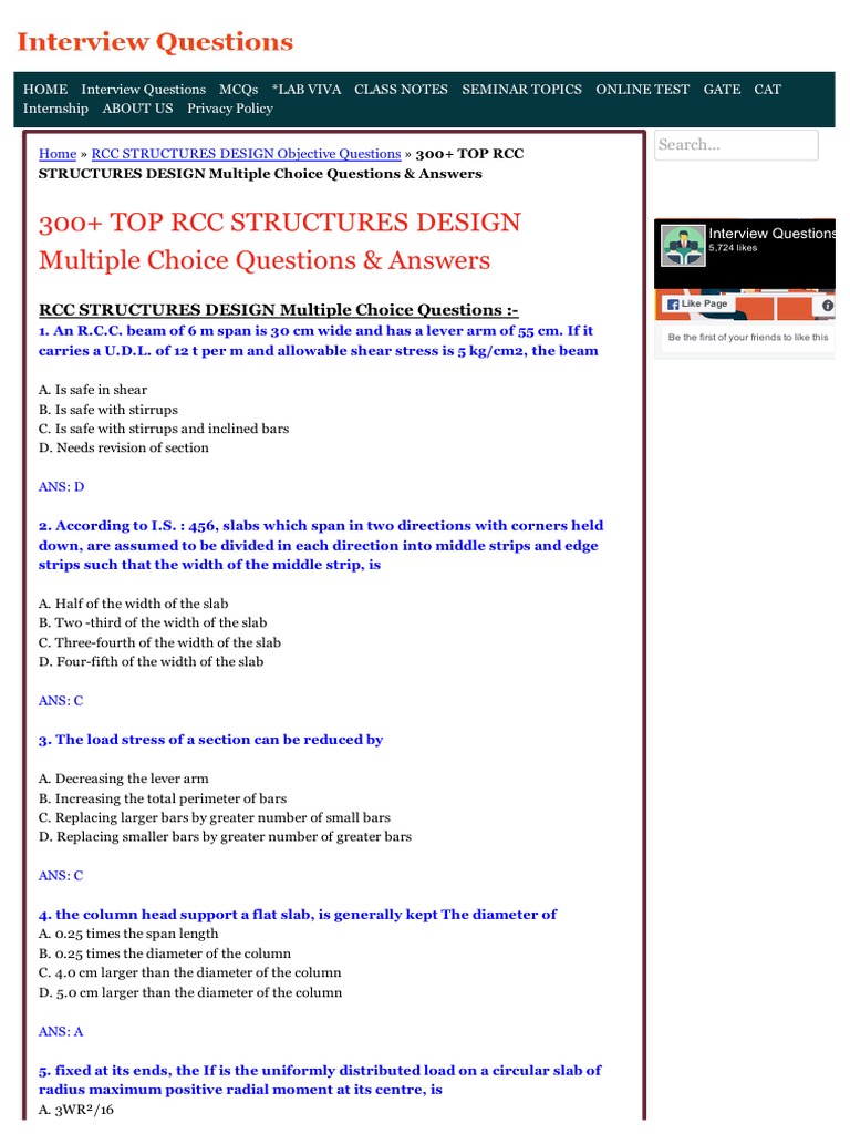 RCC Structures Design Multiple Choice Questions | PDF | Bending | Beam ...