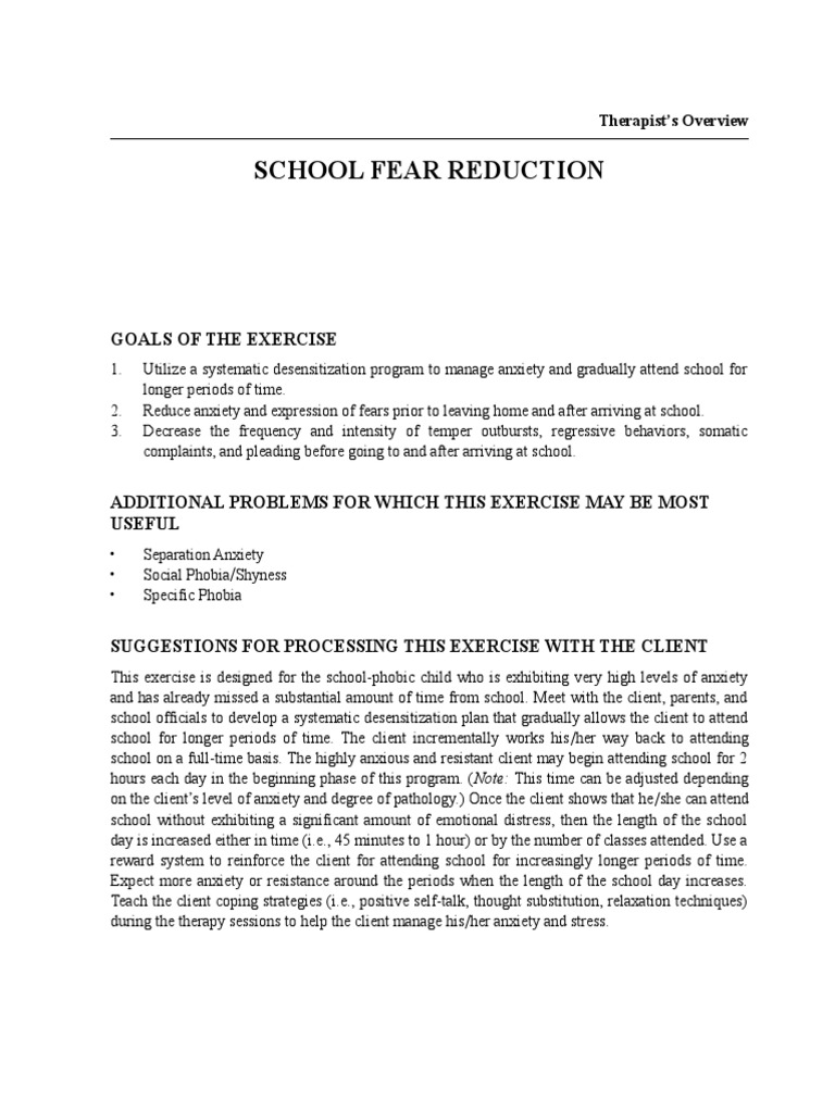 School Fear Reduction | PDF | Anxiety | Phobia