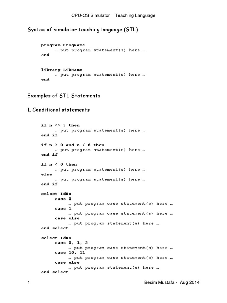 An Introduction to the Syntax and Features of the CPU-OS Simulator Teaching Language | PDF ...