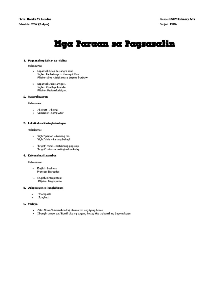 Pagsasaling Salita | PDF
