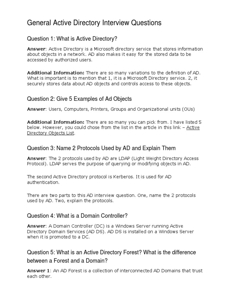 General Active Directory Interview Questions | PDF | Active Directory ...