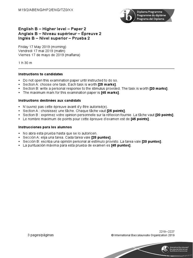 English B IB Exam Sample | PDF | Adolescence