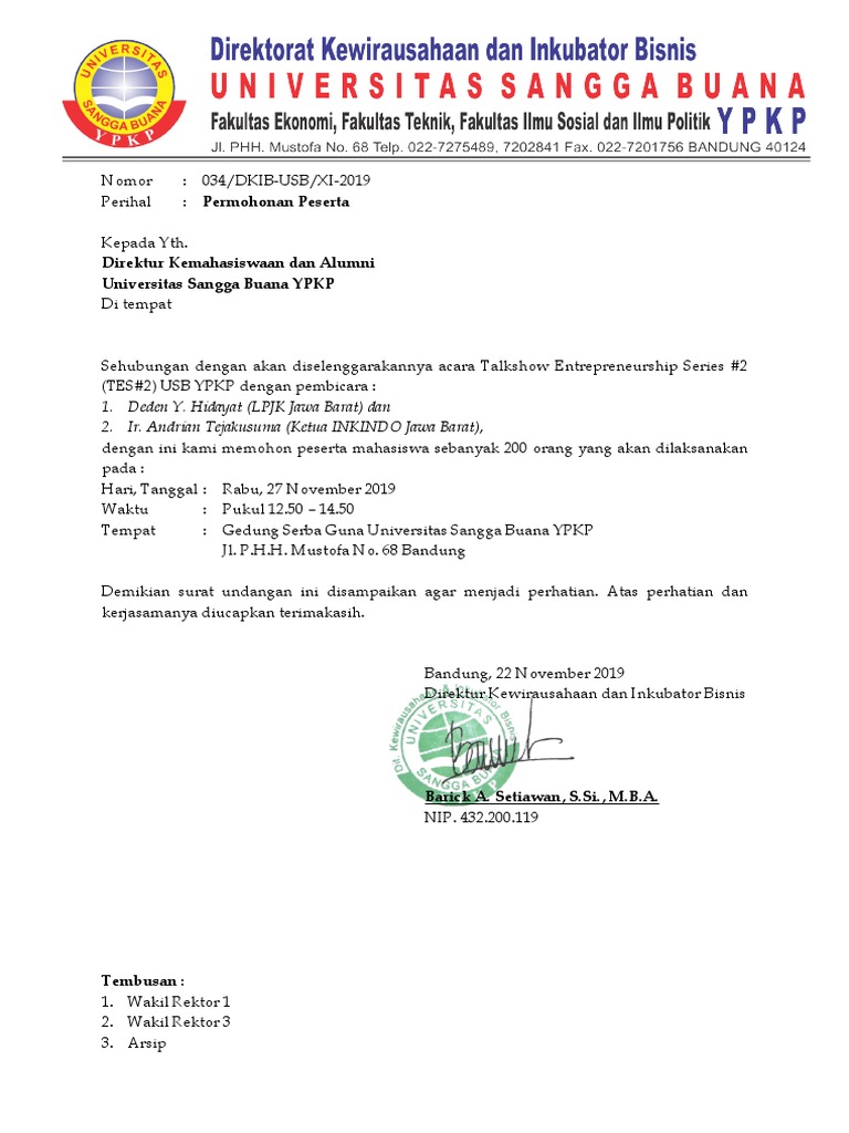 Contoh Surat Permohonan Peserta | PDF