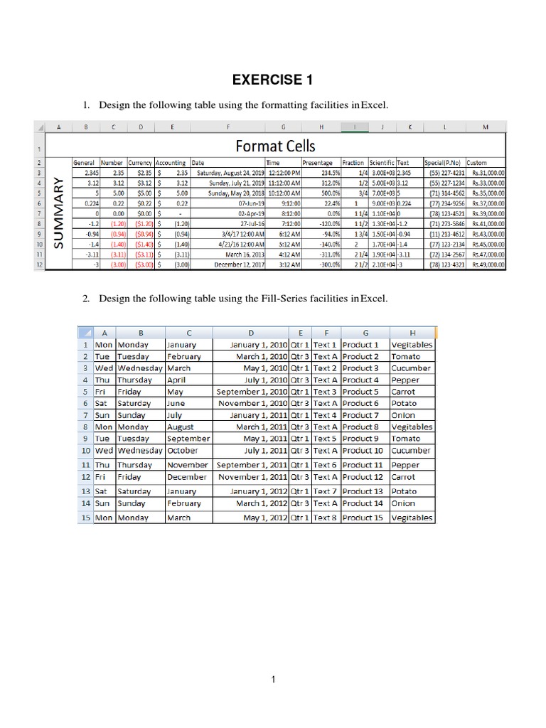 Exercise 1 | PDF | Spreadsheet Software | Microsoft Excel