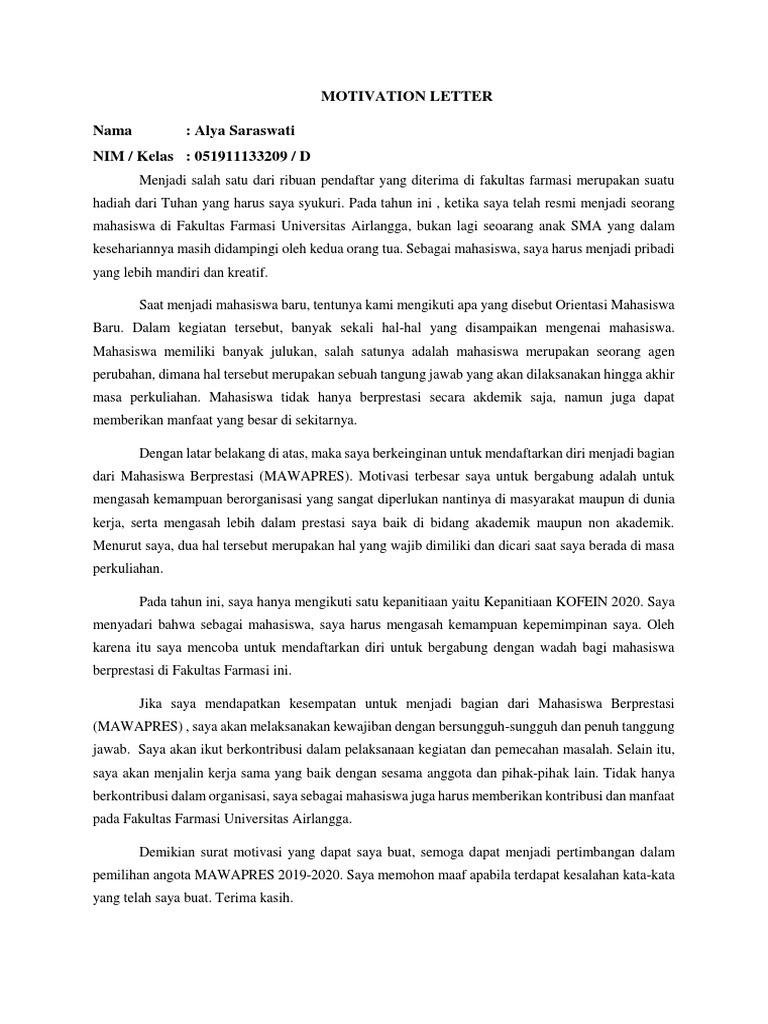 Contoh Motivation Letter | PDF