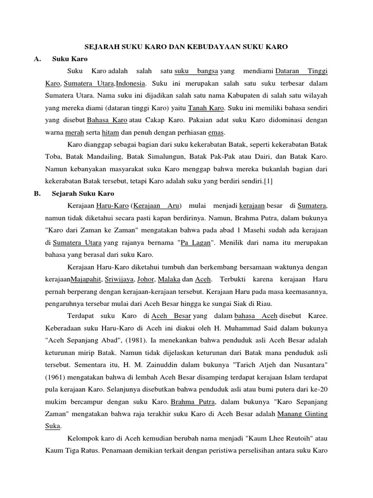 Sejarah Suku Karo Dan Kebudayaan Suku Karo | PDF