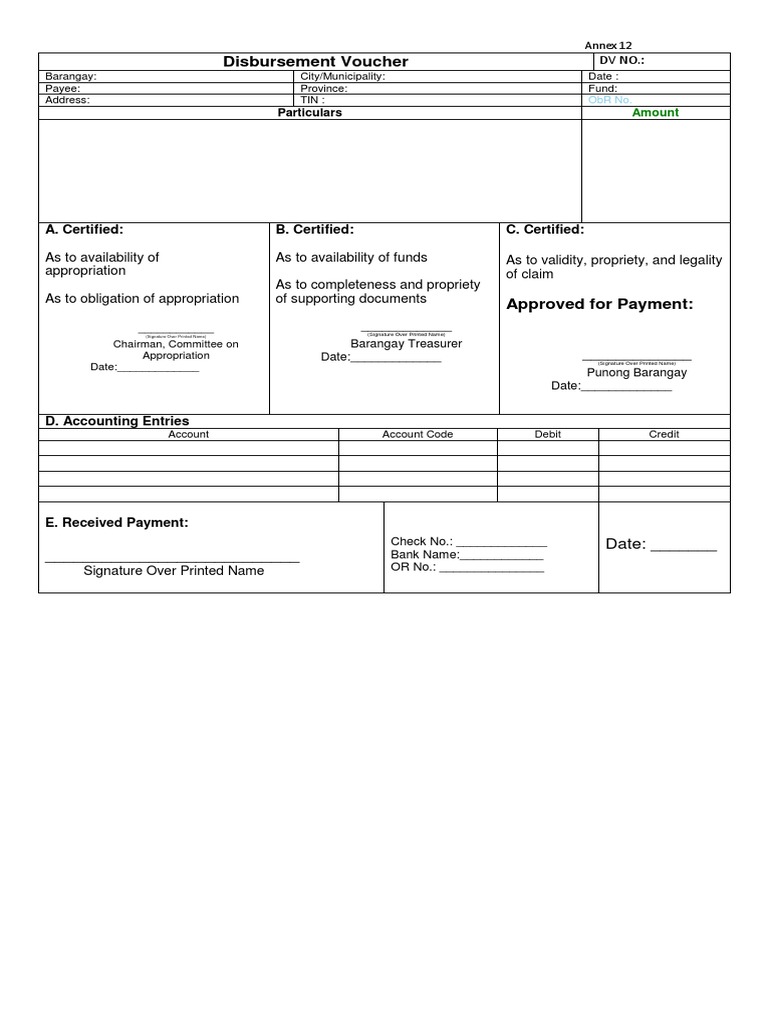 Disbursement Voucher | PDF | Payments | Financial Technology