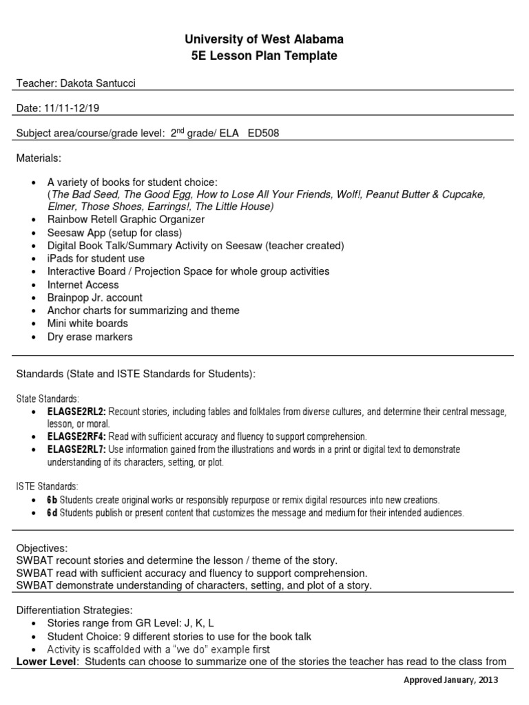 Santucci 5e Lesson Plan 1 | PDF | Reading Comprehension | Teaching