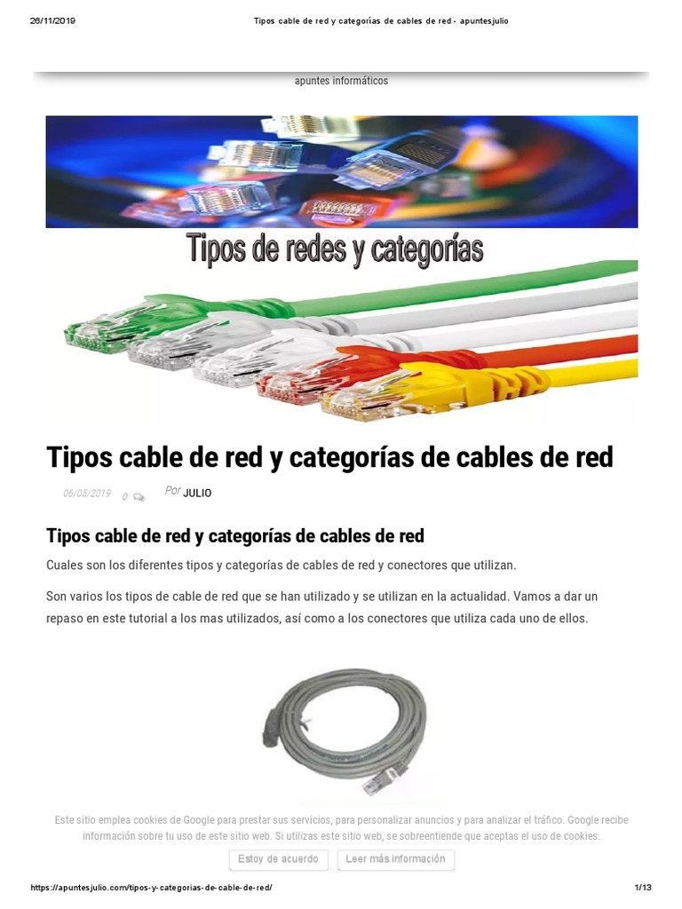 Tipos Cable de Red y Categorías de Cables de Red - Apuntesjulio PDF ...