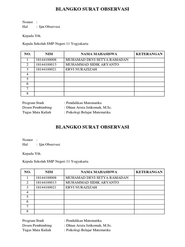 Request for Classroom Observation Permission Letters | PDF