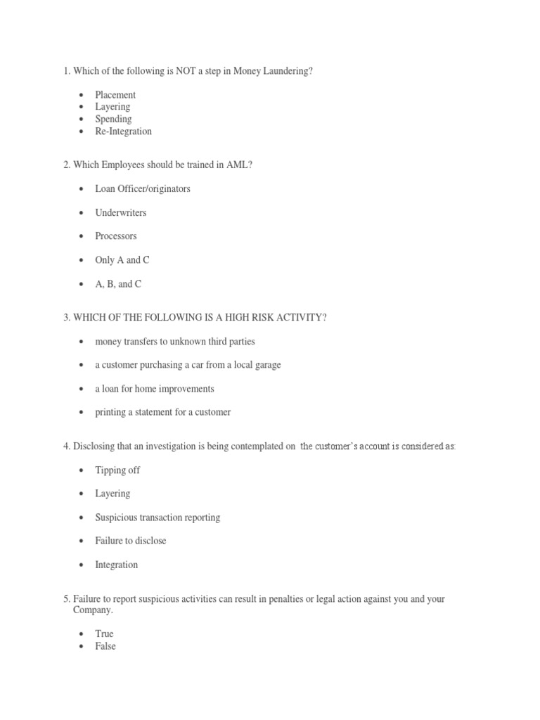 Aml Questions For Training | PDF