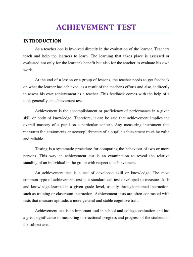 Achievement Test | PDF | Test (Assessment) | Standardized Tests