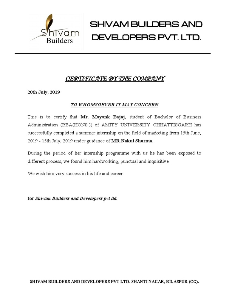 Certificate by The Company | PDF