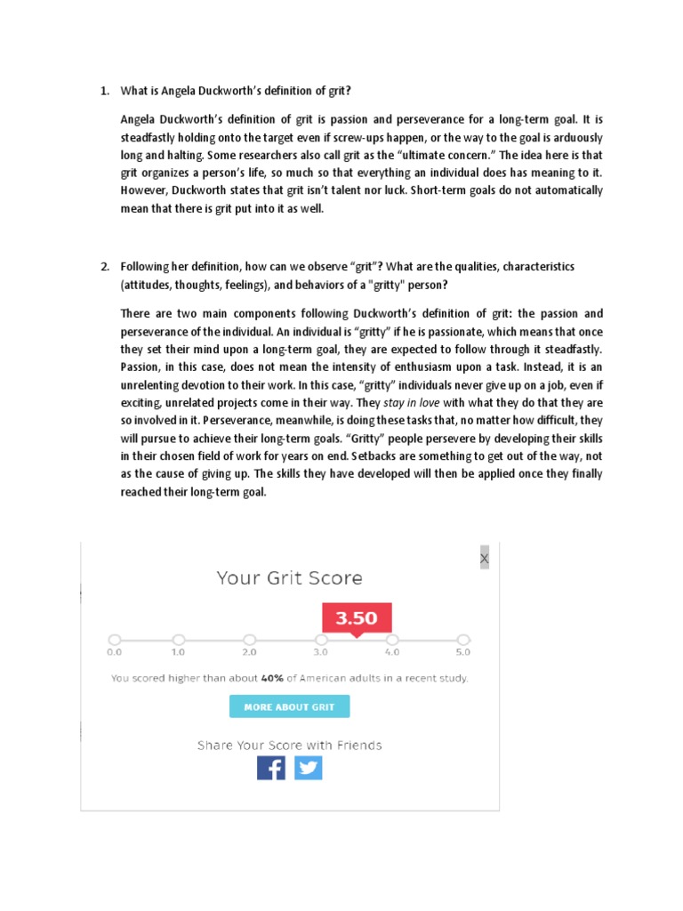 Grit: Exercise On Operationalization | PDF | Grit (Personality Trait ...