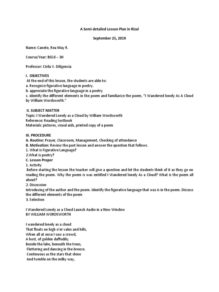 Poetry Semi Detailed Lesson Plan