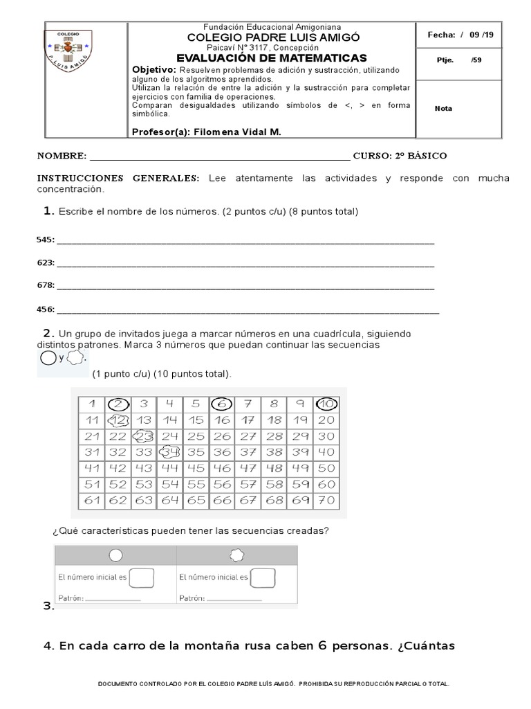 Evaluacion De Matematicas Pdf Enseñanza De Matemática