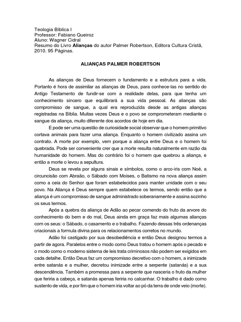 Teologia Bíblica I - Resumo Palmer Robertson | PDF | Abraão | Lei de Moisés
