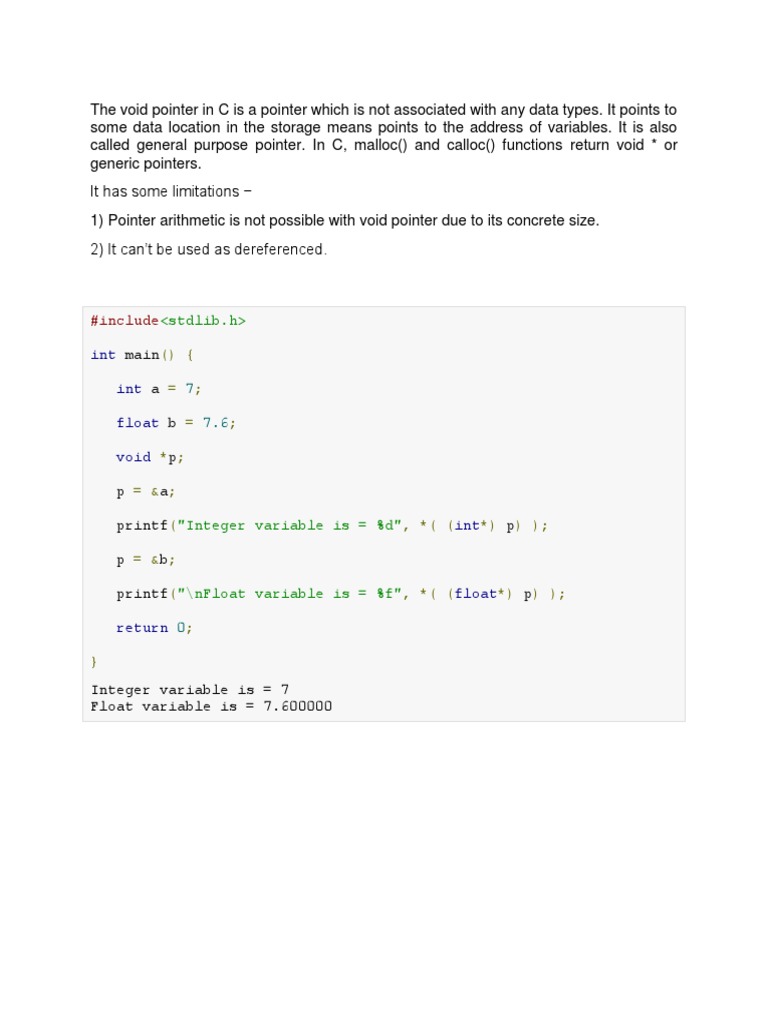 The void pointer in C - a general purpose pointer | PDF