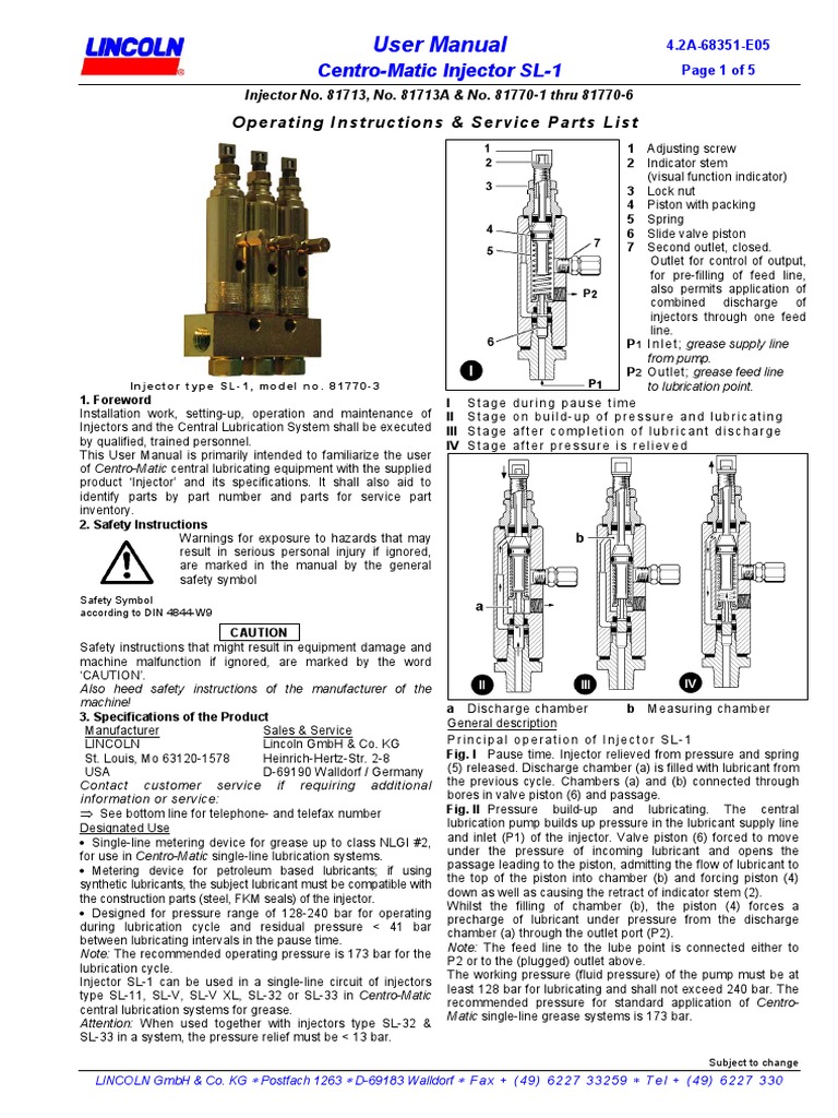 LINCOLN-SL1 CENTRO-MATIC INJECTOR.pdf | Fuel Injection | Pipe (Fluid Conveyance)