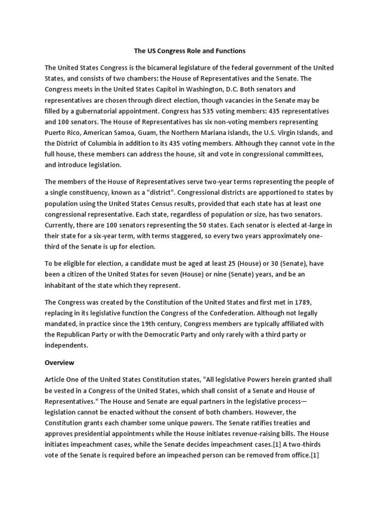 20 - The US Congress Role and Functions | PDF | Territories Of The ...