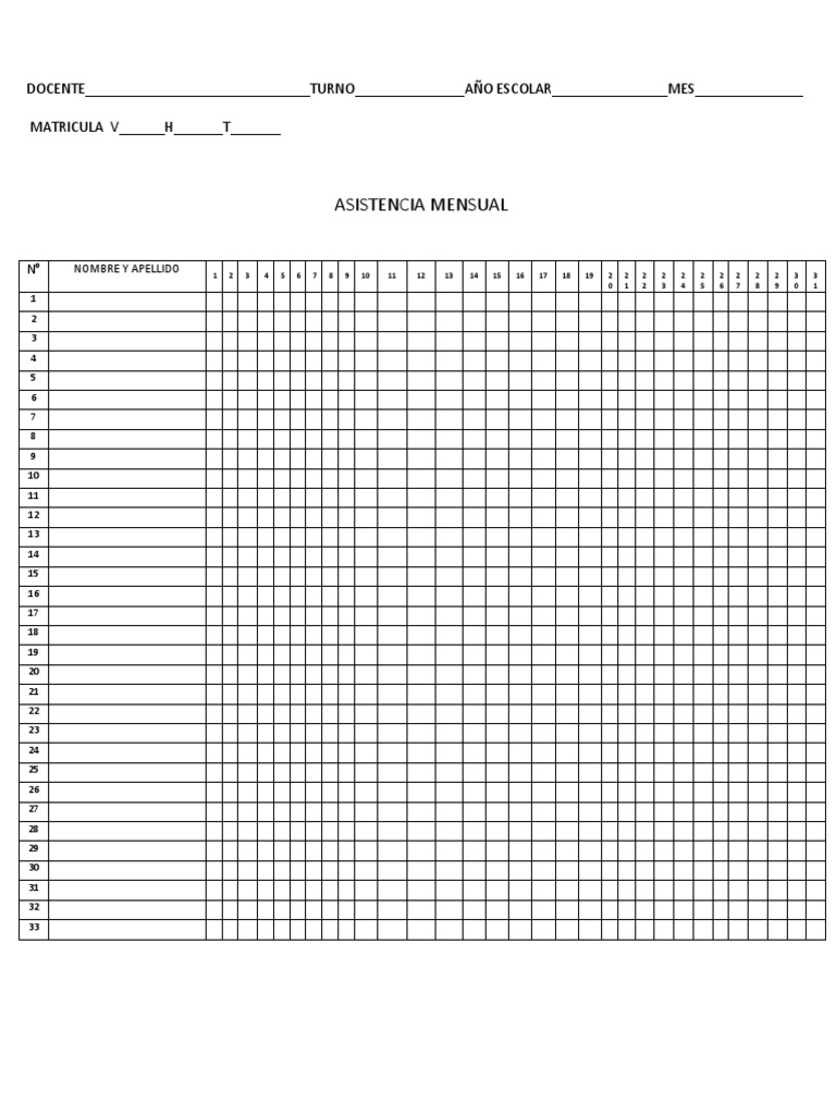 Formato de Asistencia Mensual | PDF